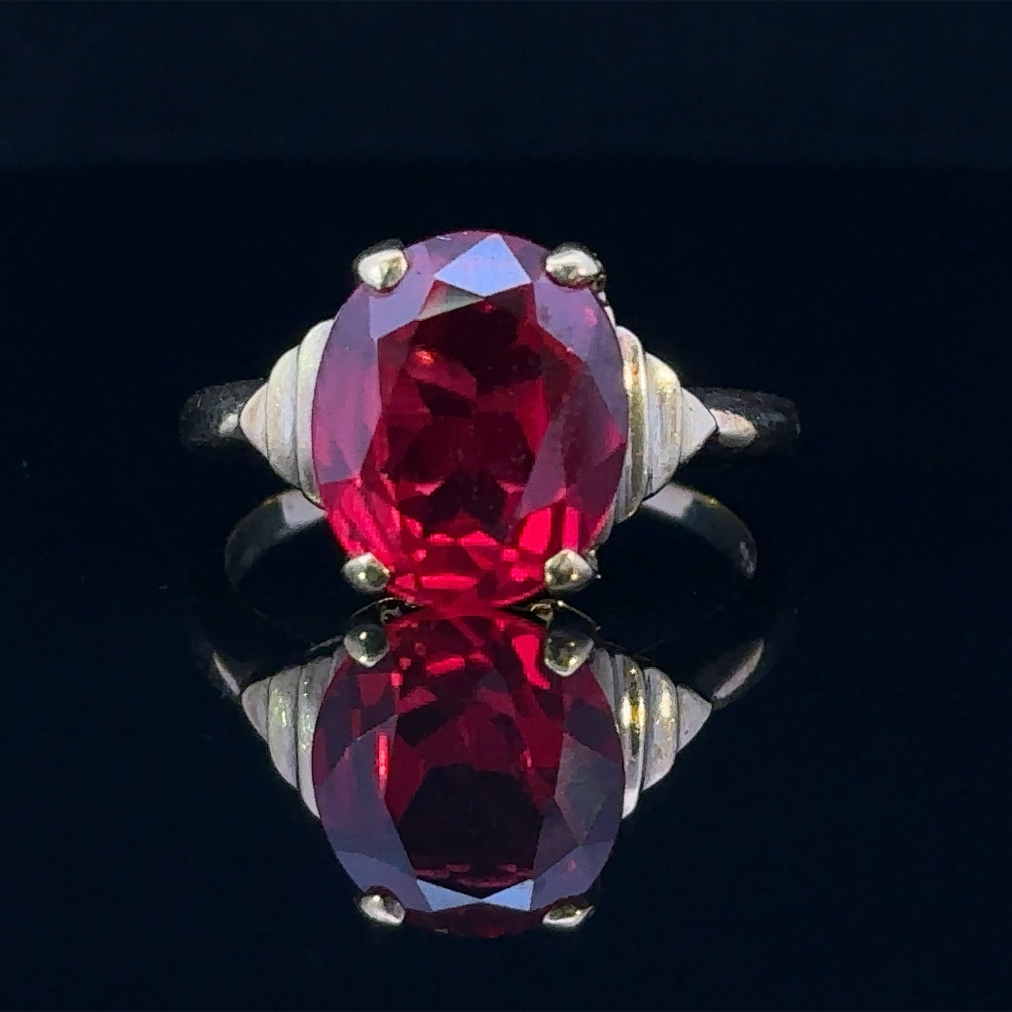 Rory Ring - Antique Synthetic Ruby Ring in 10K Yellow Gold