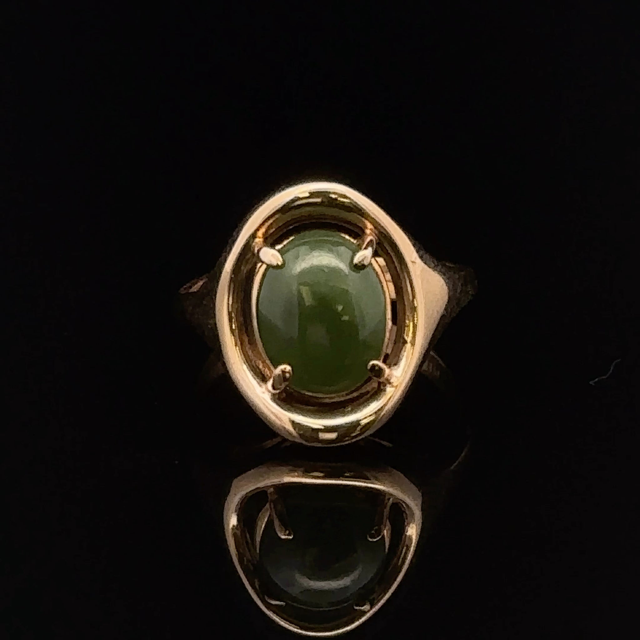 Vintage Donna Ring in Art Deco Style with Jade Center in 10K Yellow Gold - Veleska Jewelry