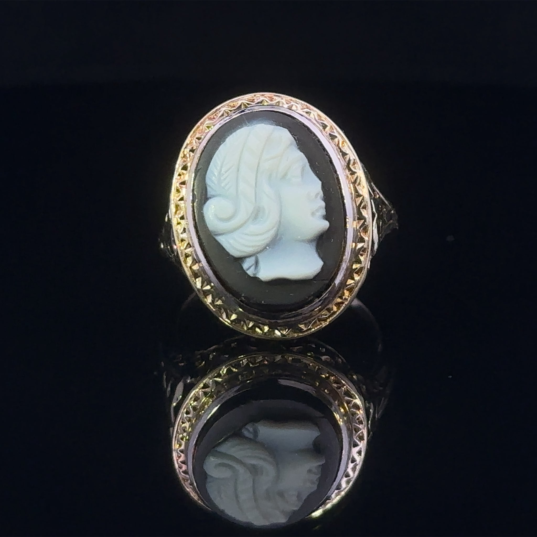 Sloan Ring - Black Cameo Ring in 14K Yellow Gold