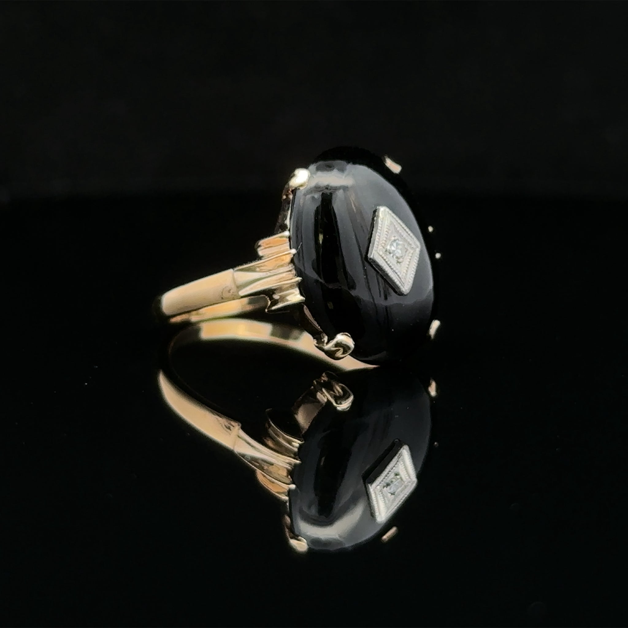 Liberty Ring - Onyx & Diamond Accent Ring in 14K Yellow Gold