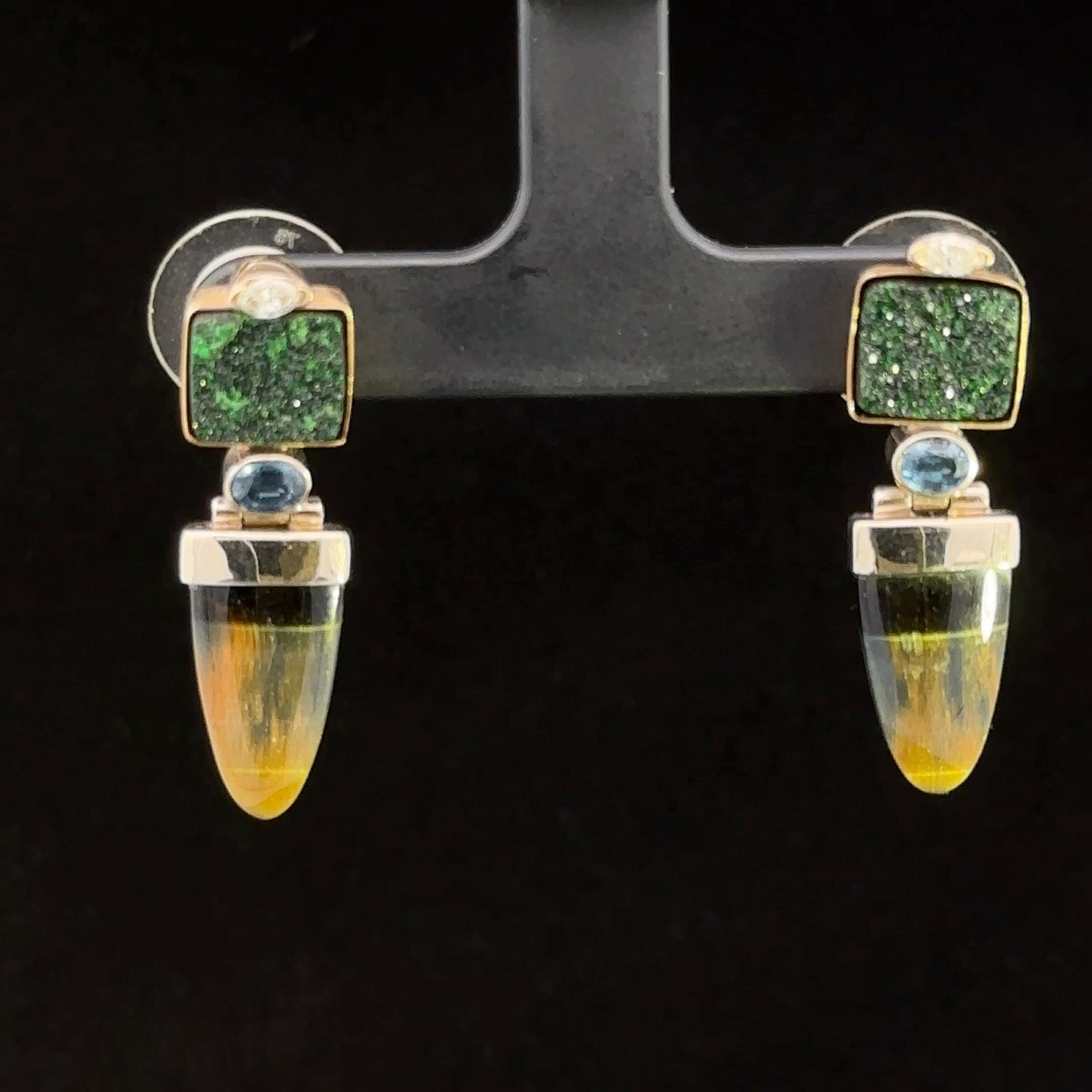 Jessamy Earrings – Gold, Tsavorite, Sapphire & Tiger’s Eye | Veleska ...