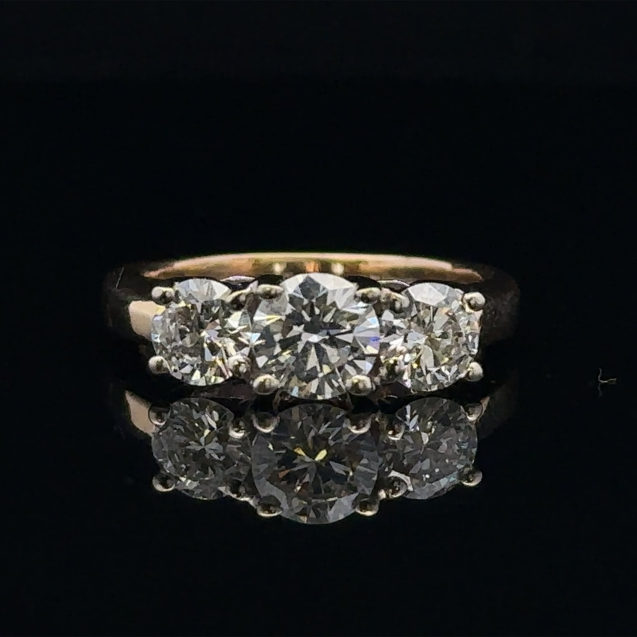 Fernanda Ring - 14K Yellow Gold Three Stone Diamond Engagement Ring ...